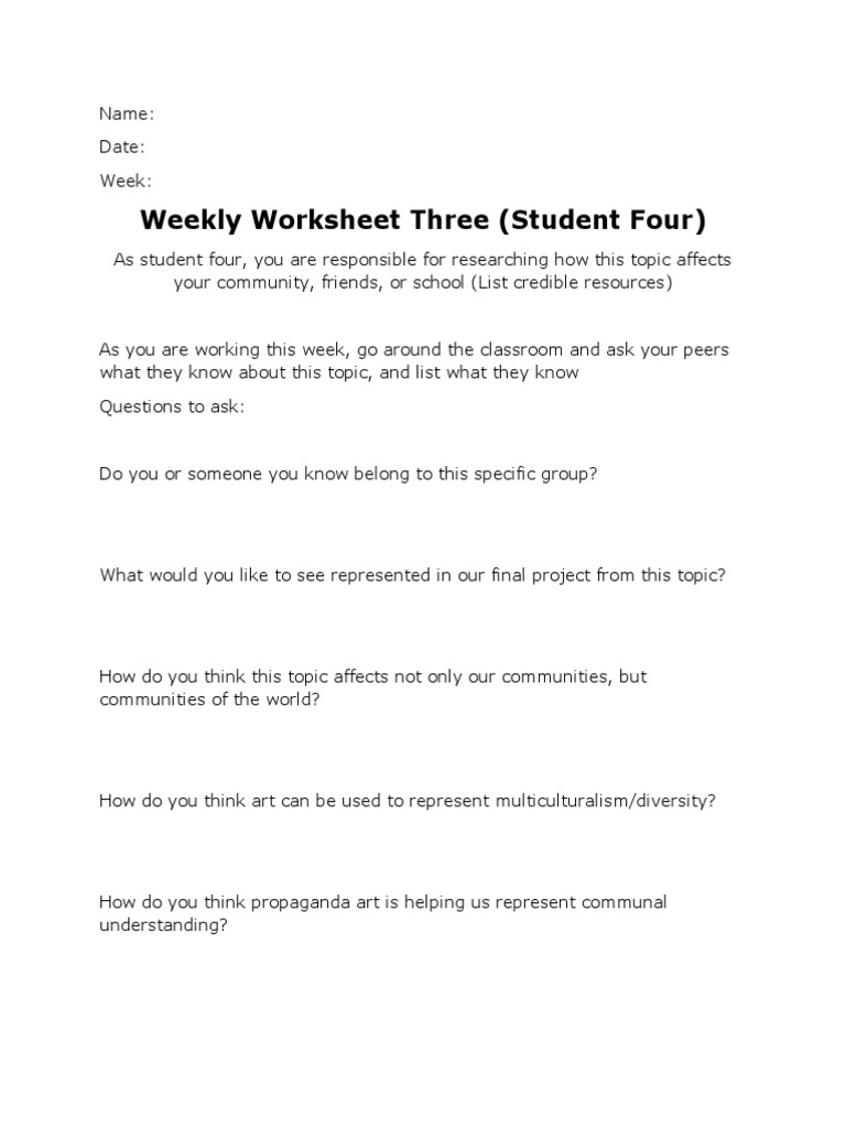 Student Four Weekly Worksheet Three | PDF