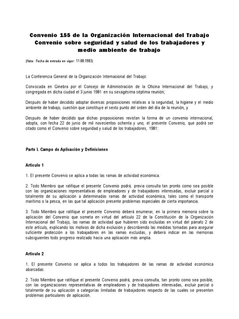 Convenio 155 de La Oit PDF | PDF | Tratado | Organización Internacional del Trabajo