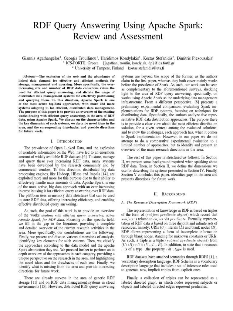 RDF Query Answering Using Apache Spark: Review and Assessment | PDF | Apache Spark | Resource ...