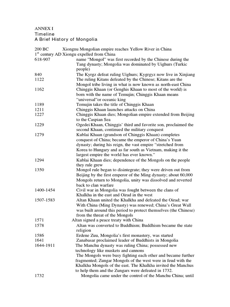 Timeline A Brief History of Mongolia | PDF | Genghis Khan | Mongols
