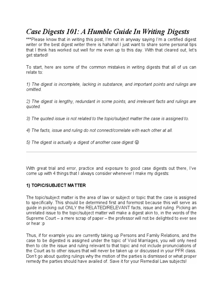 A Guide to Writing Effective Case Digests: Focusing on Conciseness ...