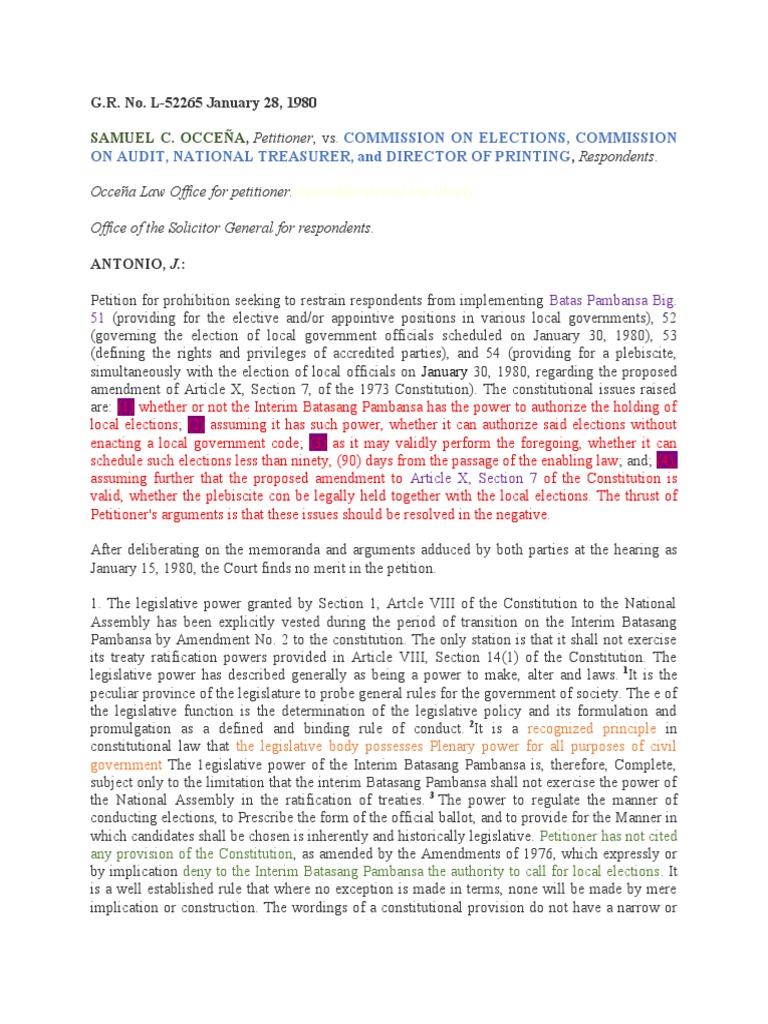 Samuel C. Occeña: Commission On Elections, Commission On Audit ...