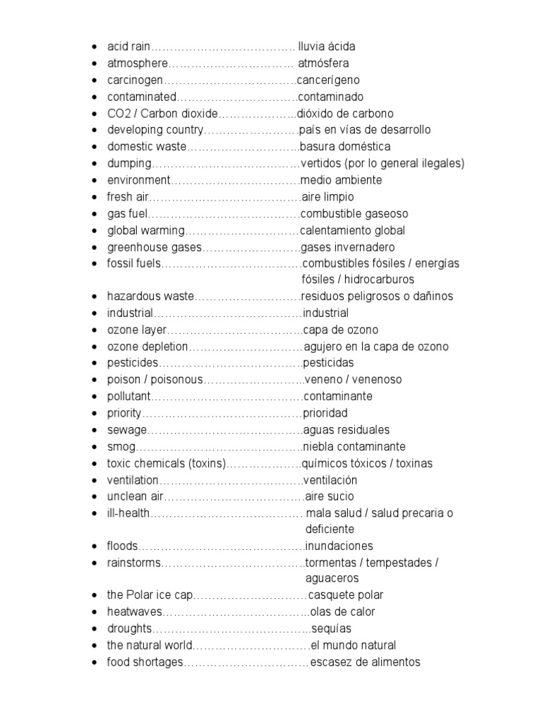 Vocabulario Medio Ambiente | PDF | Entorno natural | Cuestiones ambientales