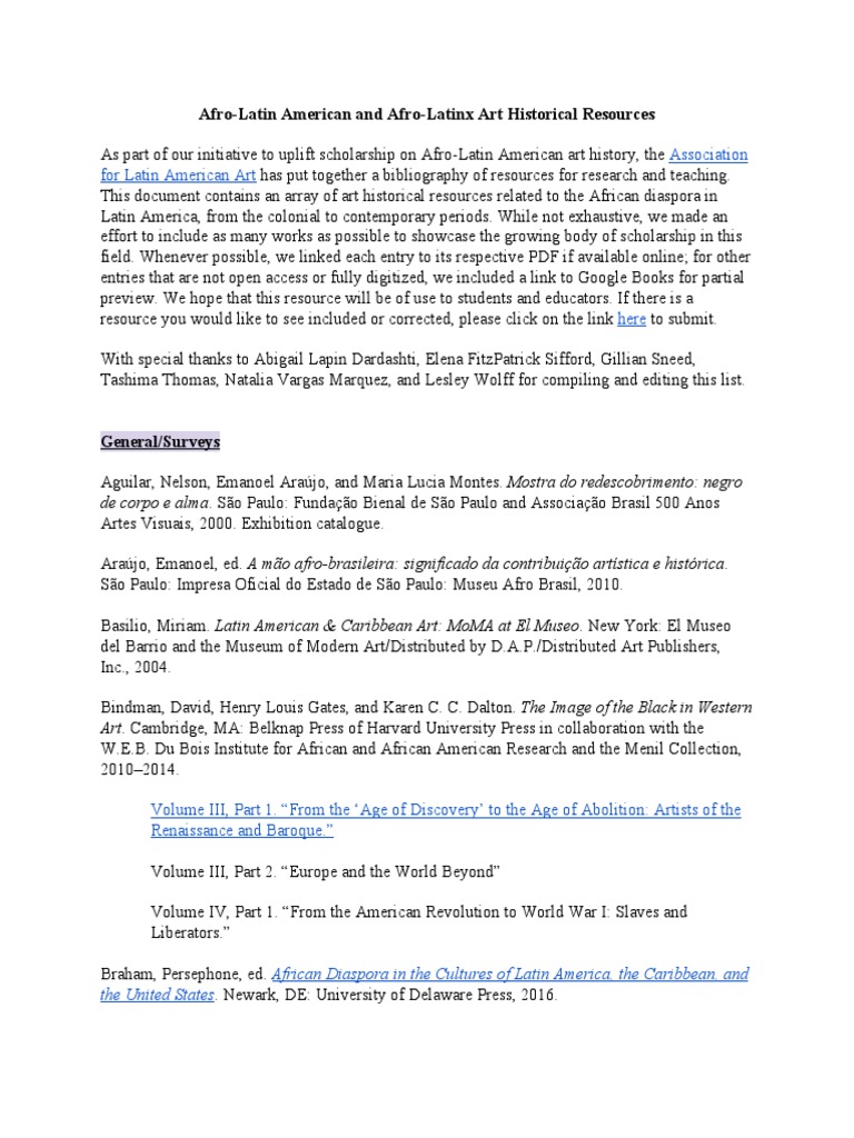 Afro-Latin American and Afro-Latinx Art Historical Resources | PDF ...