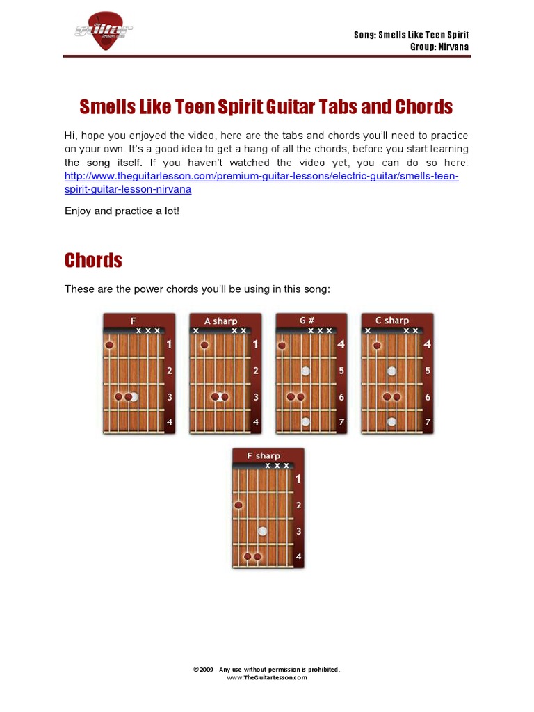 Smells Like Teen Spirit Guitar Tabs and Chords | PDF | Nirvana (Band ...