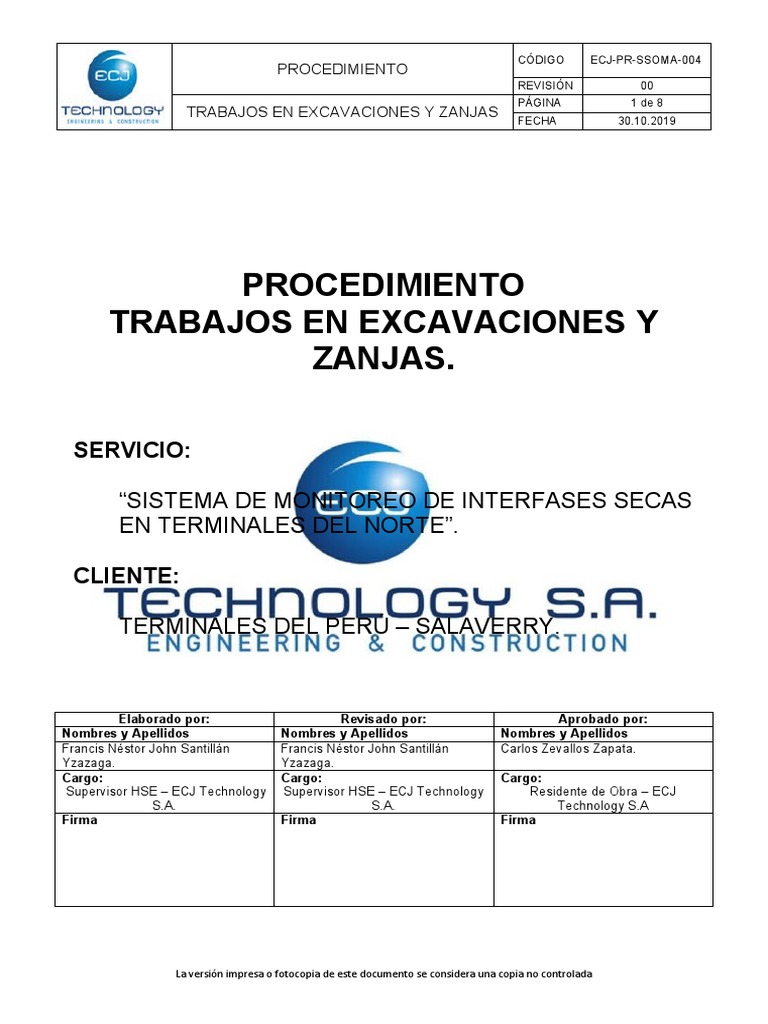 ECJ-PR-SSOMA-004 Procedimiento para Trabajos en Excavaciones y Zanjas ...