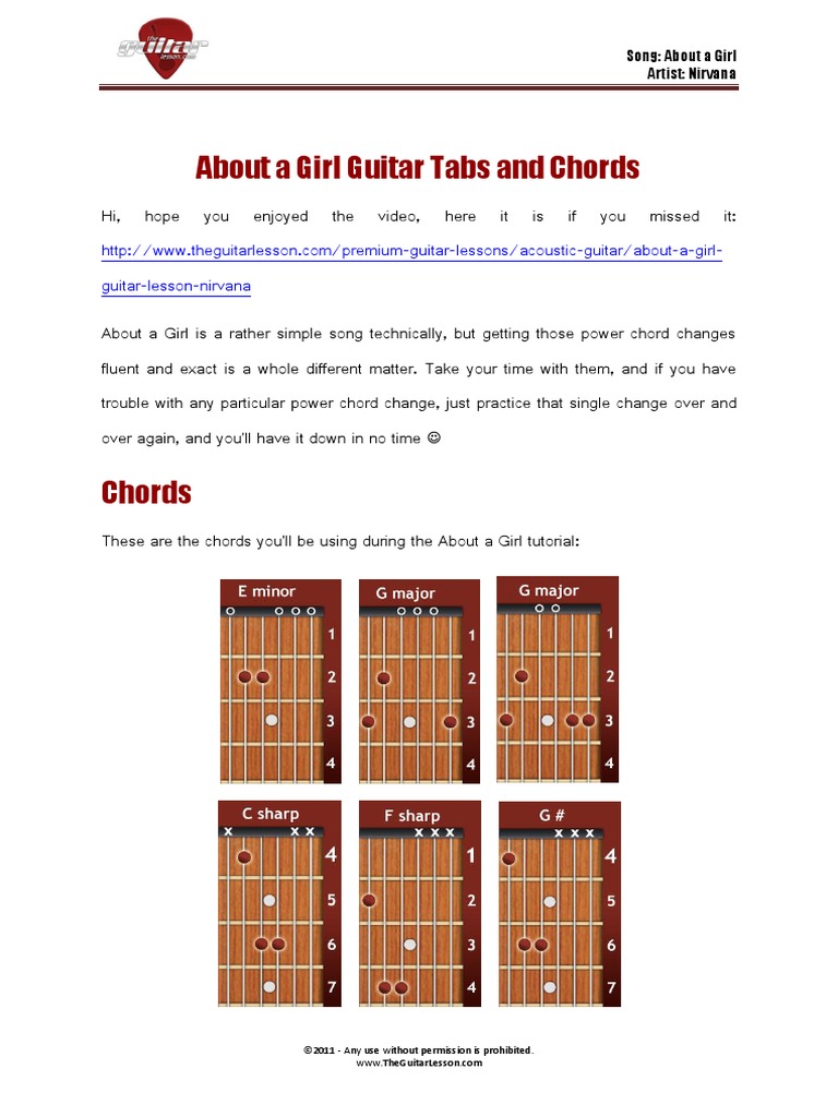 About A Girl Guitar Tabs and Chords | PDF | Song Structure | Musical ...