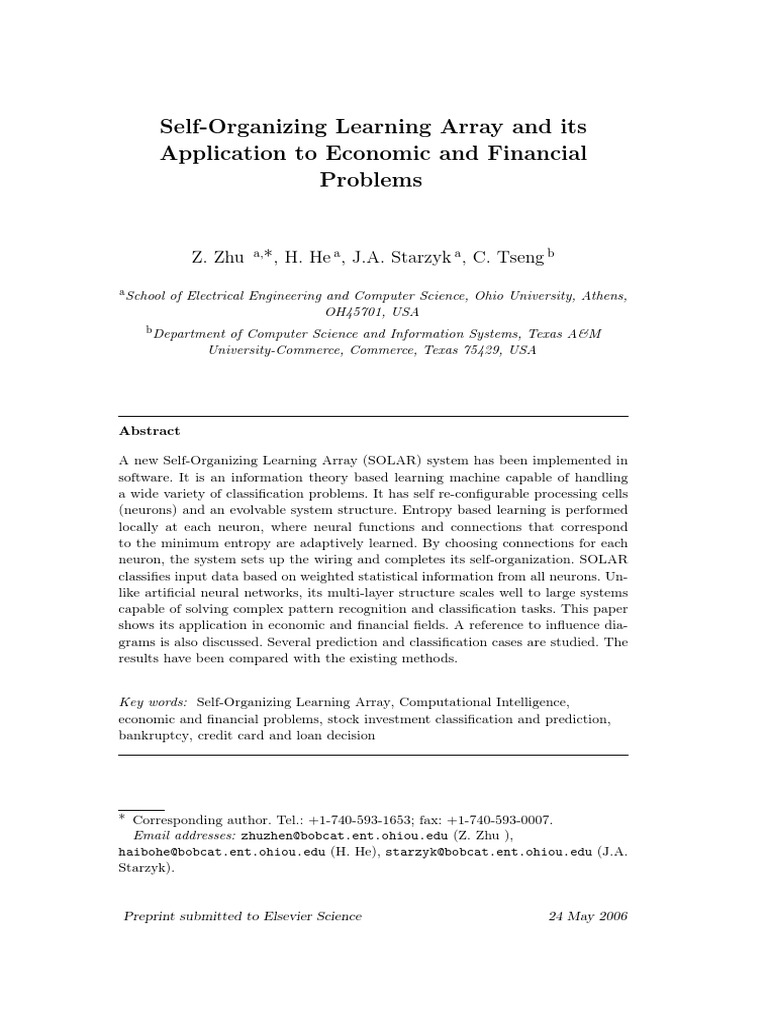 Self-Organizing Learning Array and Its Application To Economic and Financial Problems | PDF ...
