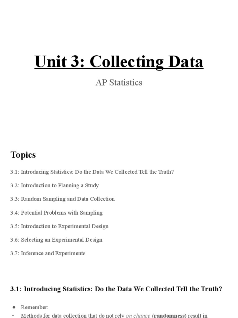 Unit 3 - Collecting Data | PDF | Sampling (Statistics) | Design Of ...