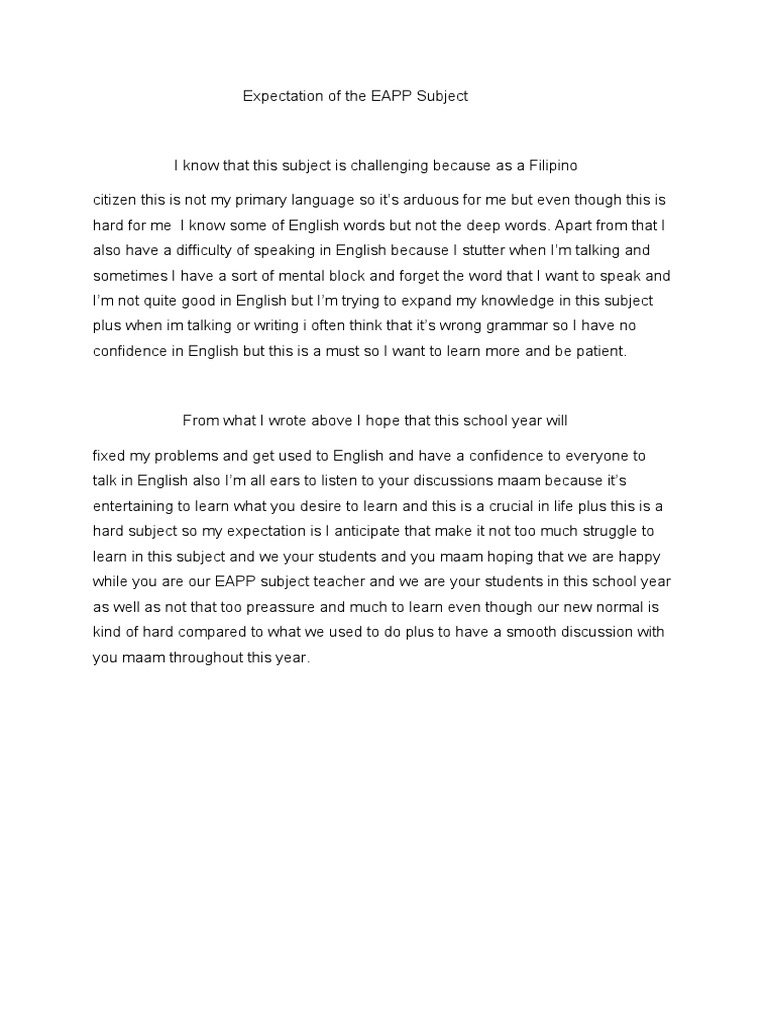 Expectations for EAPP Subject Success | PDF