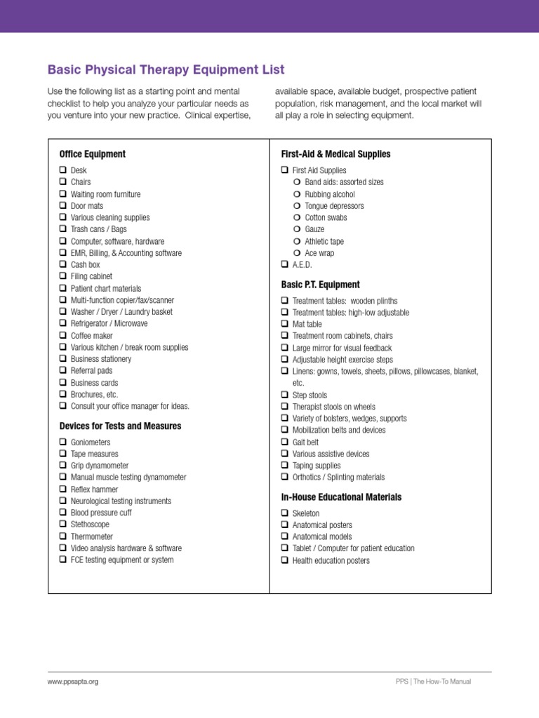 Physical Therapy Equipment Checklist PDF | PDF | Physical Therapy ...