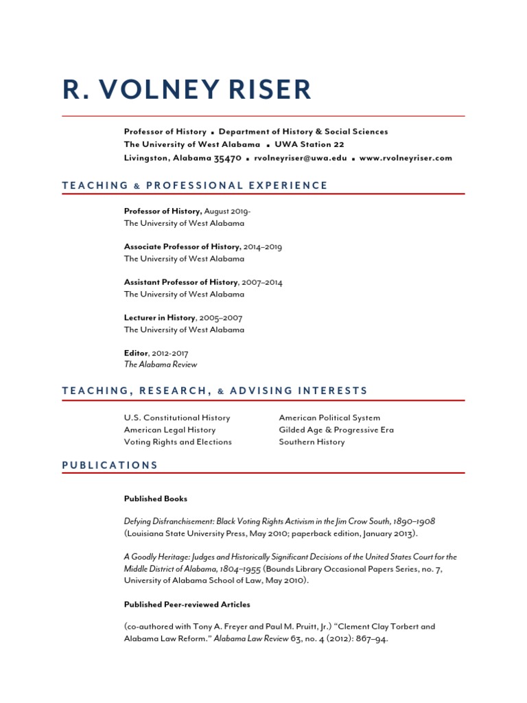 R. Volney Riser: Teaching Professional Experience | PDF ...