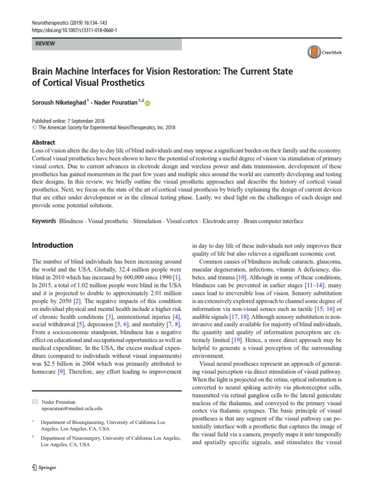 Brain Machine Interfaces For Vision Restoration The Current State of ...