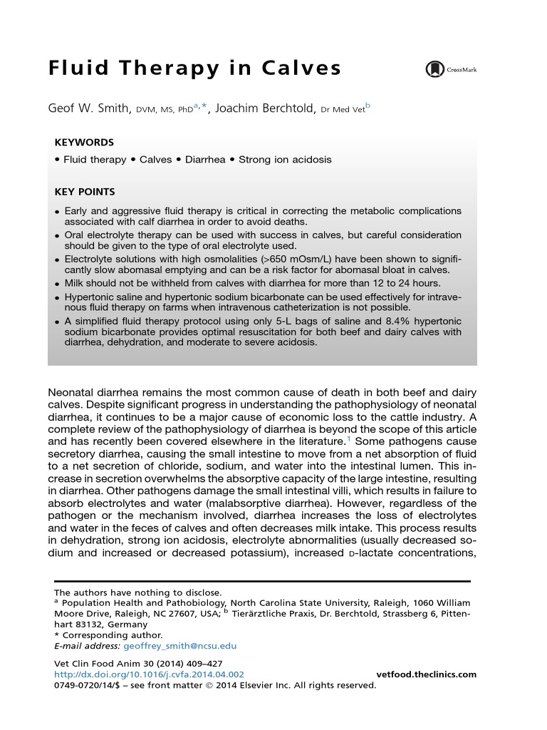 Fluid Therapy for Calf Diarrhea Management | PDF | Saline (Medicine ...