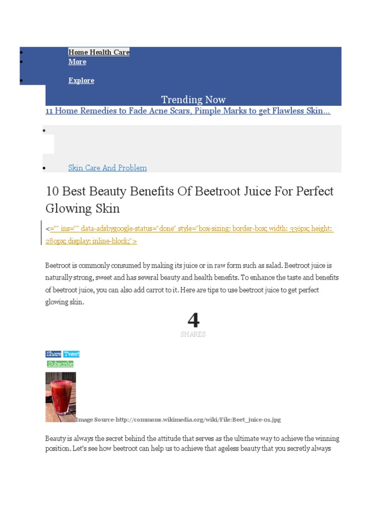 Home remedies for glowing skin with beetroot juice | PDF | Pimple | Juice