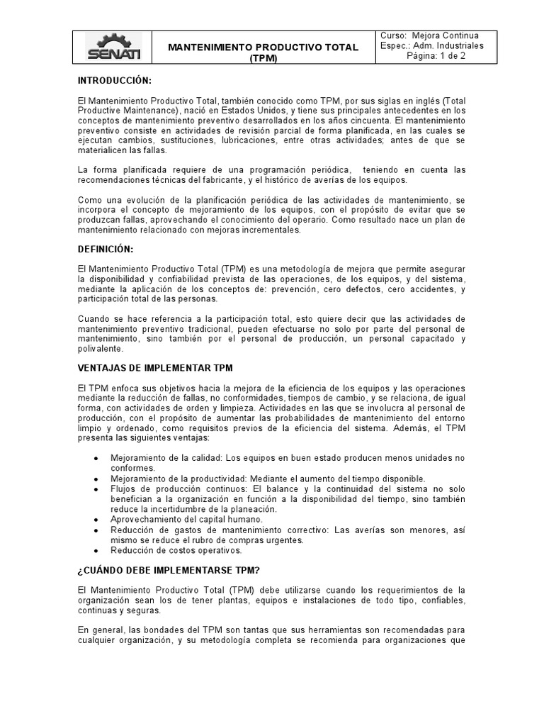 Lectura TPM | PDF | Economias | Business Lectura TPM | PDF | Economias | Business