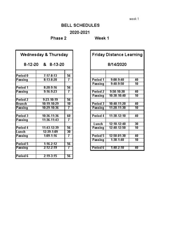 Foothill High School Bell Schedules for the 2020-2021 School Year ...