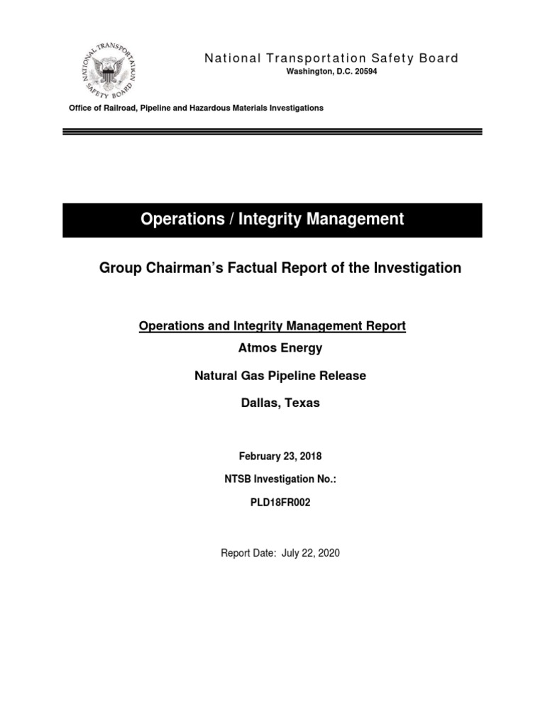 NTSB Report On Atmos Gas Leaks Published in July 2020 | PDF