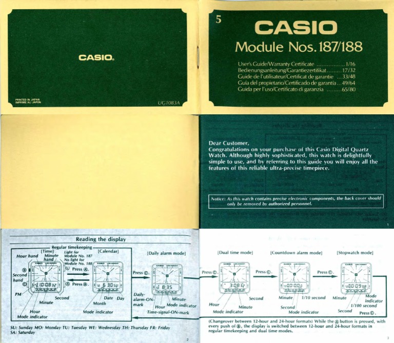 Casio Ae 9w Module 188 Watch Manual | PDF