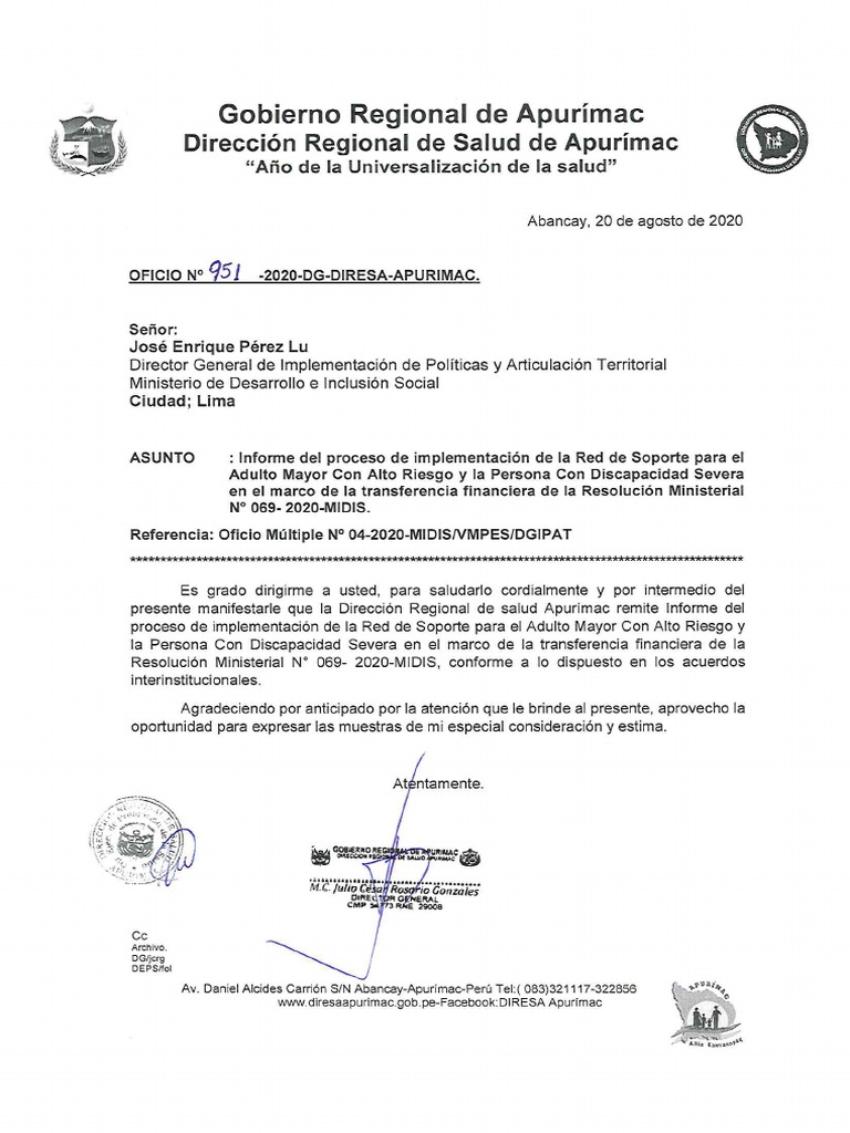 Oficio 951.2020.DG - Diresa.ap PDF | PDF