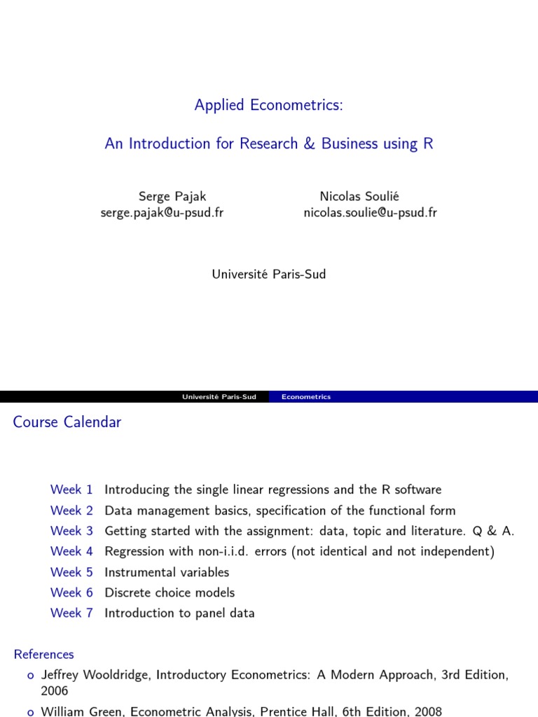 Econometrics 1 Introduction To Econometrics Using R Pdf Econometrics Descriptive