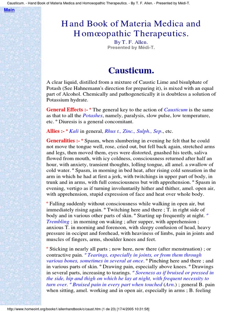 Causticum by Allen HANDBOOK | PDF | Human Anatomy | Animal Anatomy