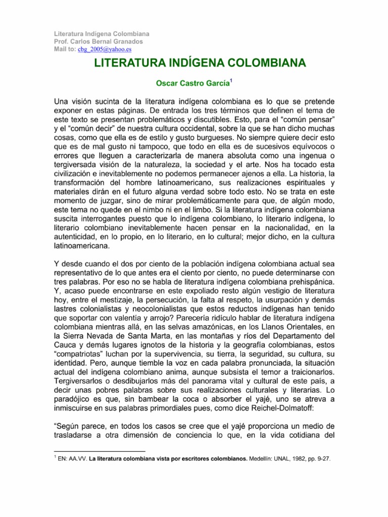 Análisis De Literatura Indígena Colombiana – GLJY