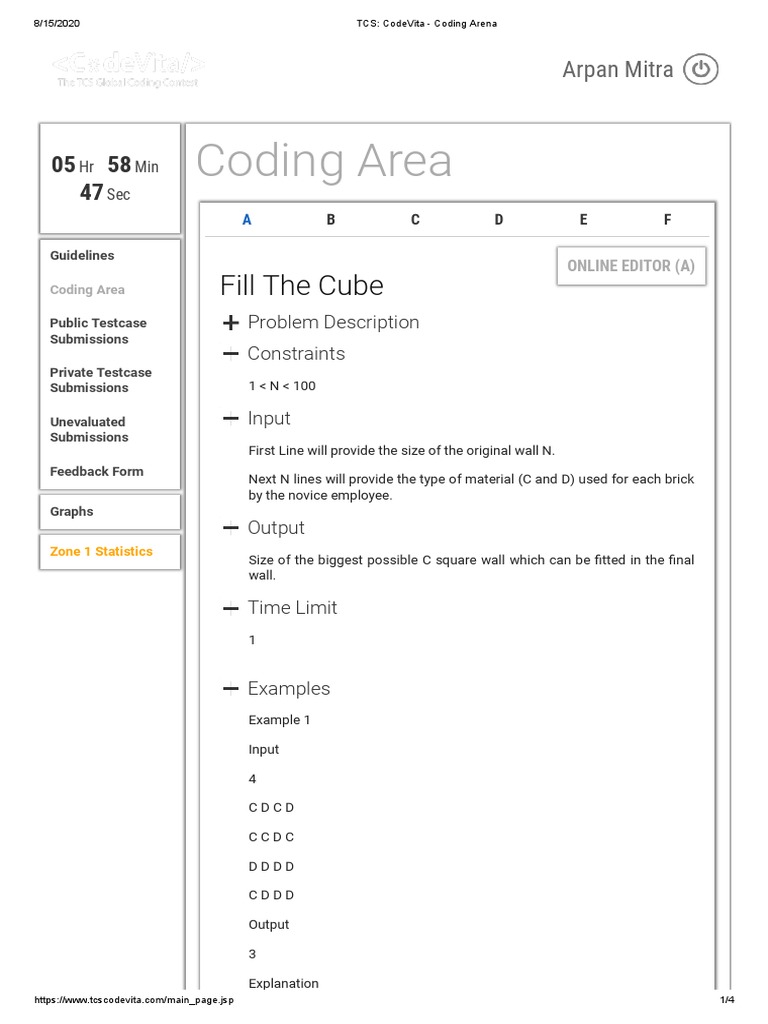 TCS - CodeVita - Coding Arena Page1 PDF | PDF | Computing And Information Technology | Business