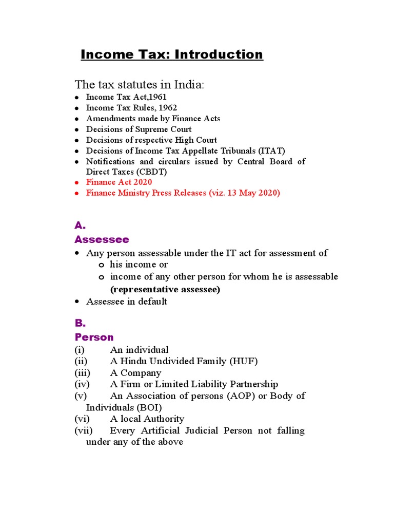 1 - Income Tax Introduction With Lecture Notes | PDF | Taxes | Capital ...