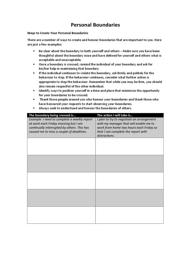 Personal Boundaries Worksheet | PDF