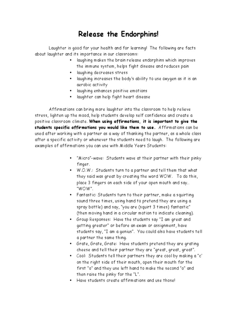 Release The Endorphins | Download Free PDF | Laughter | Emotions