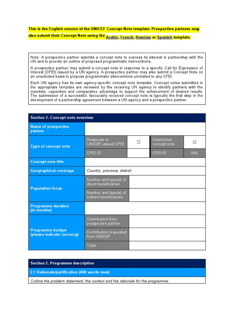 This Is The English Version of The UNICEF Concept Note Template ...