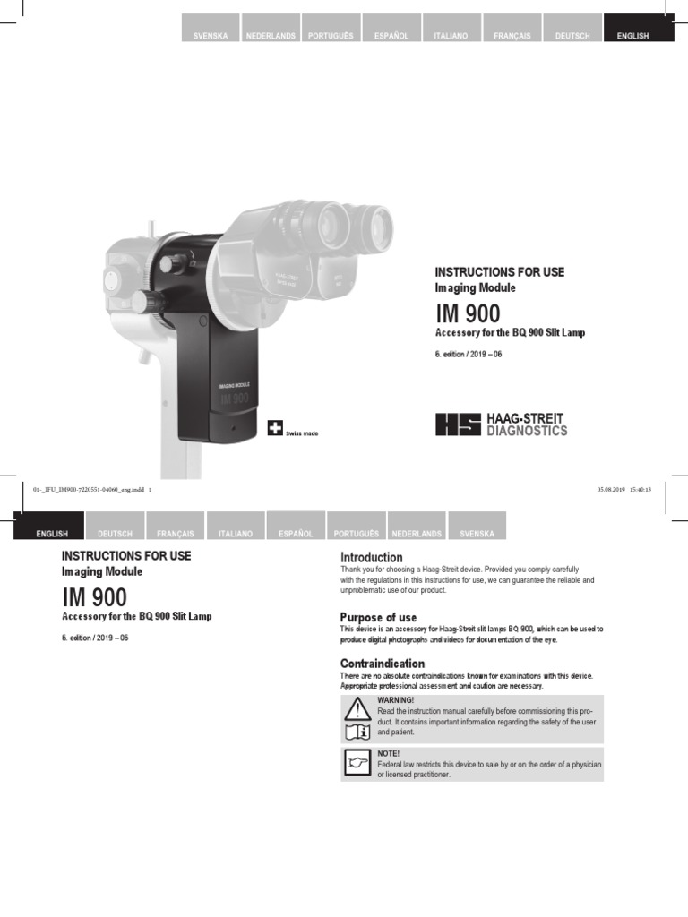 Instructions For Use Imaging Module: Accessory For The BQ 900 Slit Lamp ...