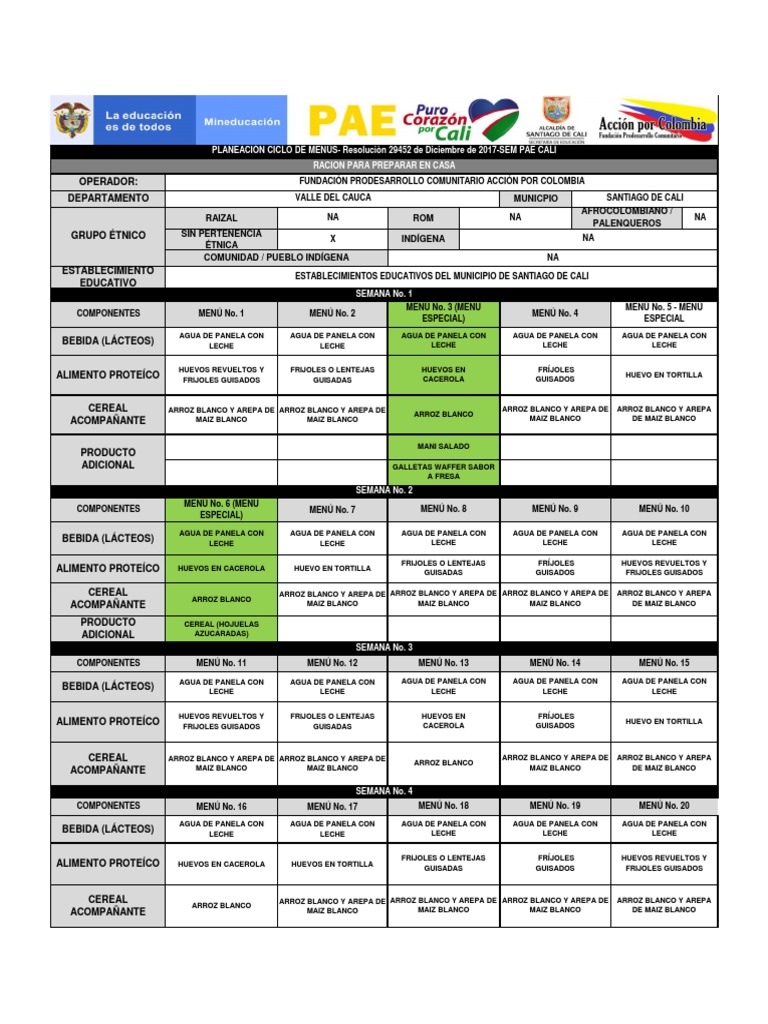 Ciclo de Menus Agosto-Septiembre | PDF | Maíz | Arroz