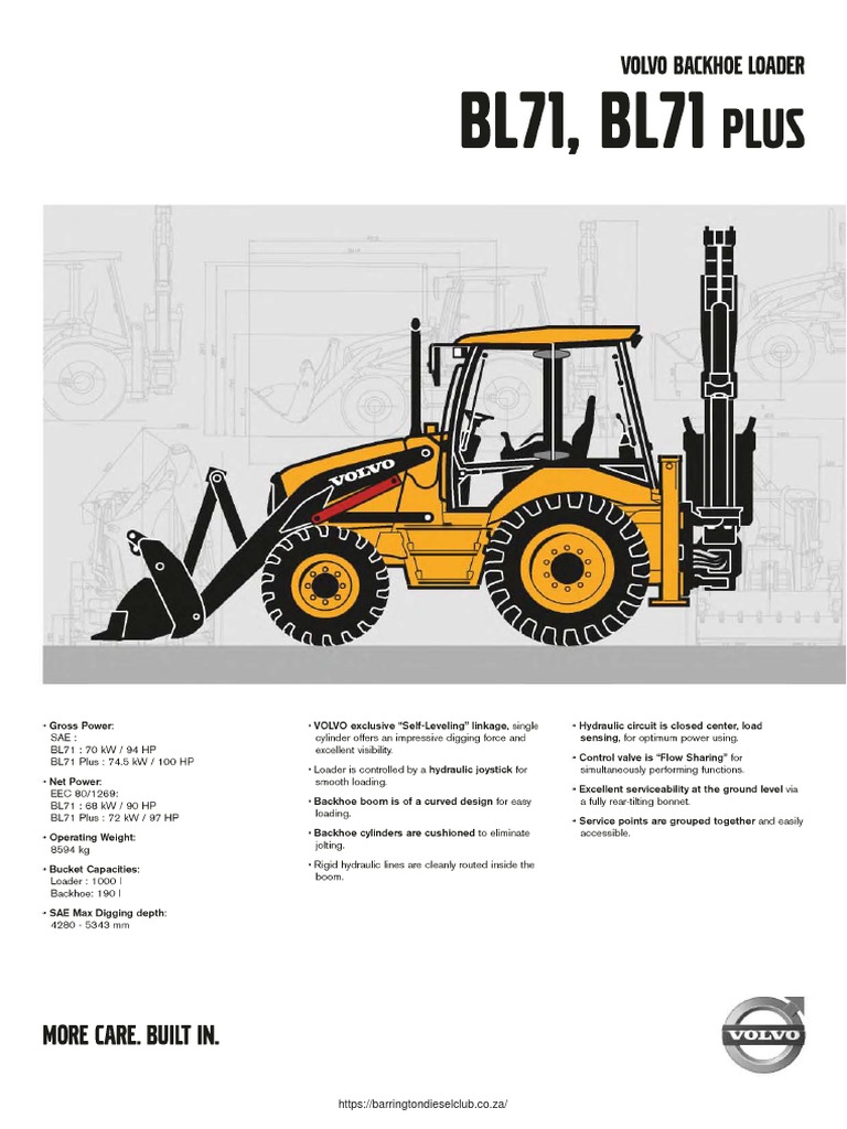 VOLVO BACKHOE LOADER SPECS AND PERFORMANCE BL71 | PDF | Loader ...
