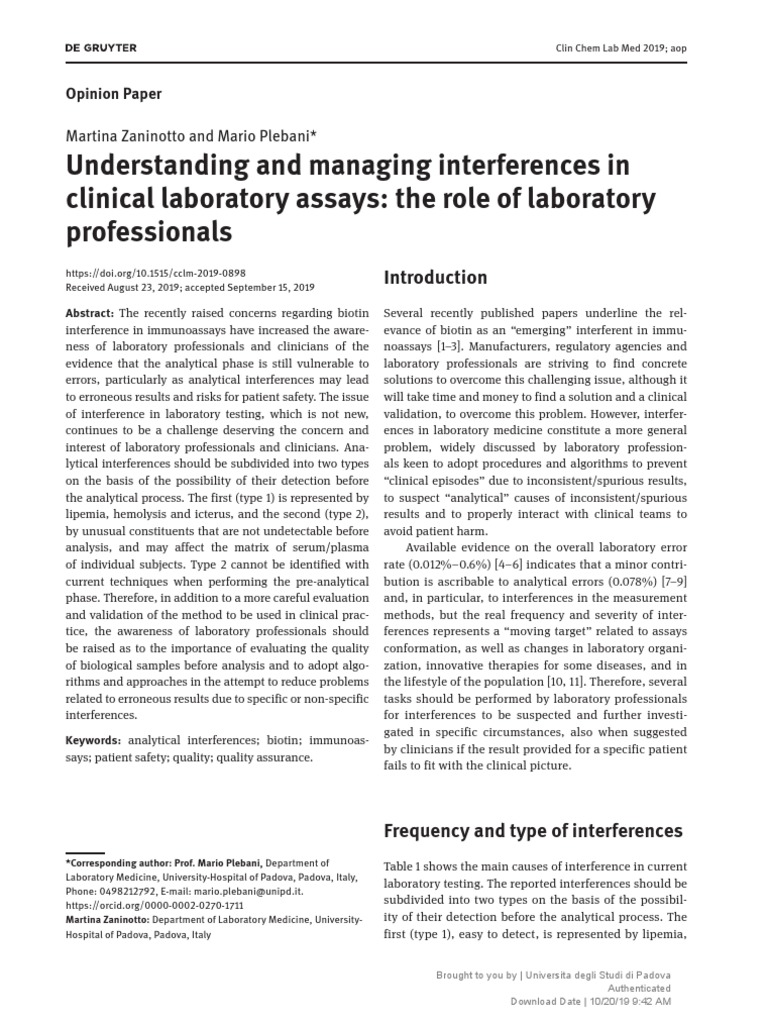 Understanding and Managing Interferences in Clinical Laboratory Assays ...