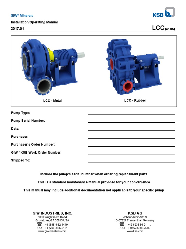 KSB LCC Oim Manual | PDF | Bearing (Mechanical) | Pump