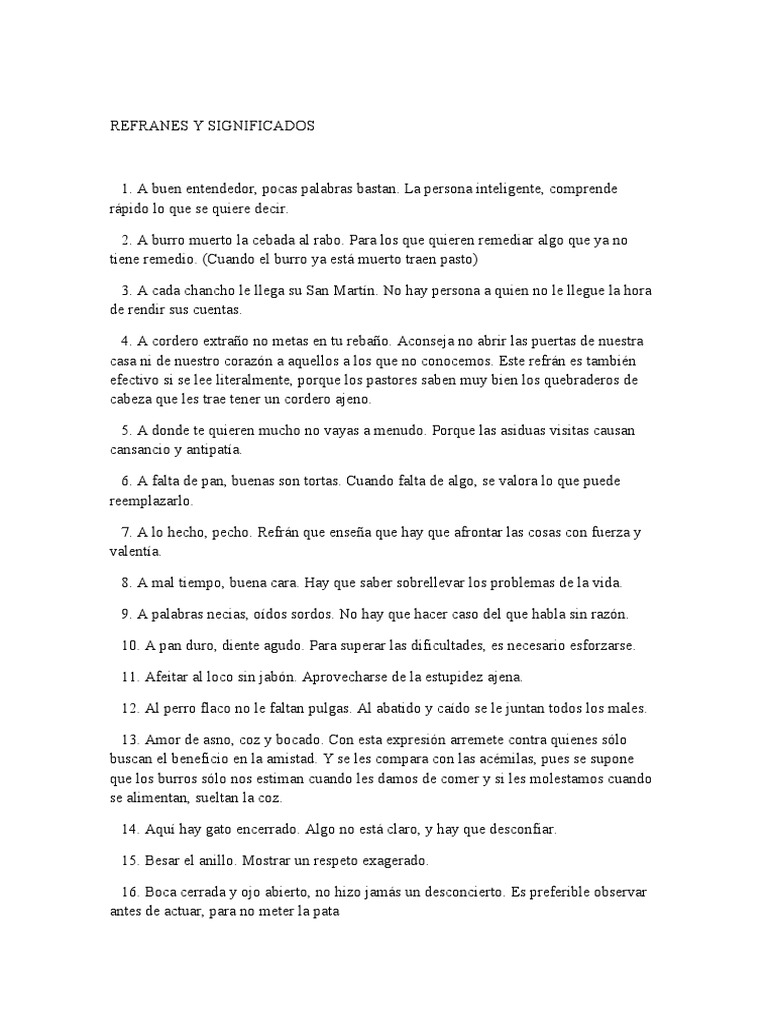 Refranes Populares y sus Significados | PDF | Amor | Color