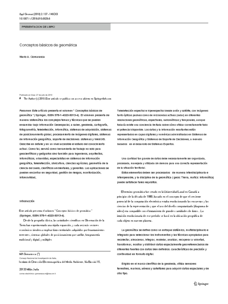 Gomarasca-2010-BasicsGeomatics en Es | PDF | Sensores remotos | Sistema ...
