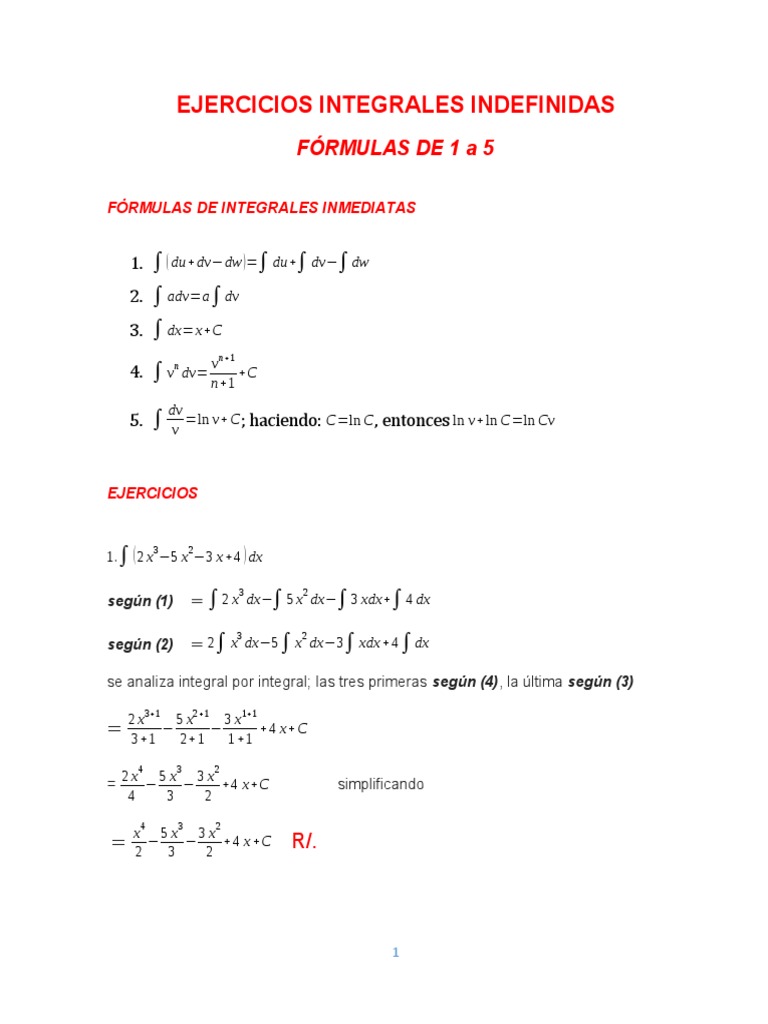 Integrales Indefinidas. Fórmulas 1 A 7 | PDF | Fracción (Matemáticas ...
