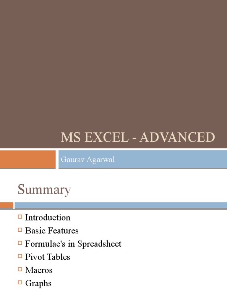 Ms Excel - Advanced: Gaurav Agarwal | PDF | Microsoft Excel | Spreadsheet