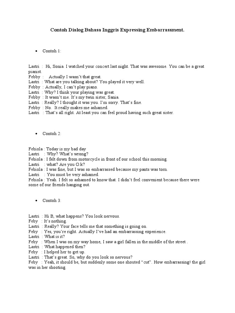 Contoh Dialog Bahasa Inggris Expressing Embarrassment | PDF
