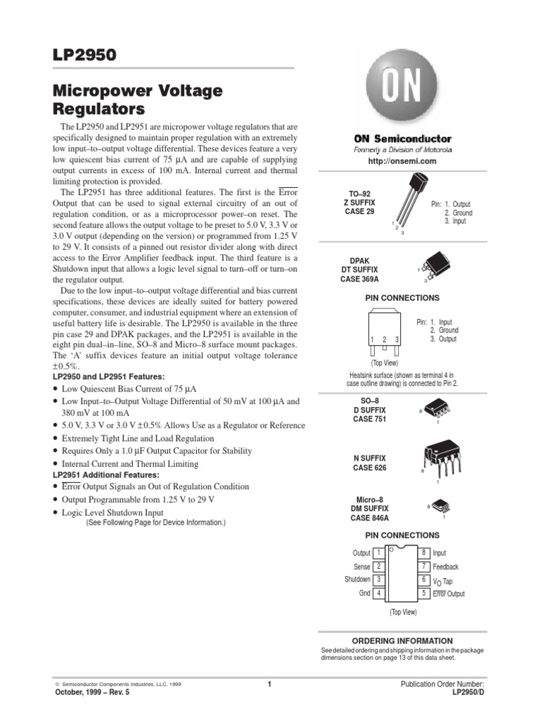 LP2950 Micropower Voltage Regulators: TO-92 Z Suffix Case 29 | PDF ...