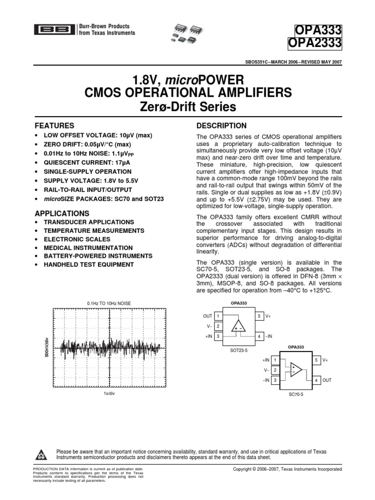 OPA333 OPA2333: Features Description | PDF | Amplifier | Computer Engineering