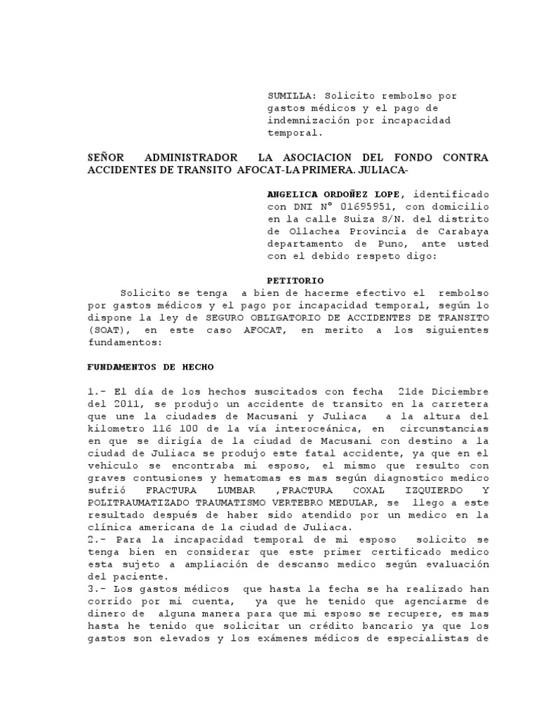 Solicitud Reembolso Gastos Medicos E Incapacidad Temporal Pdf