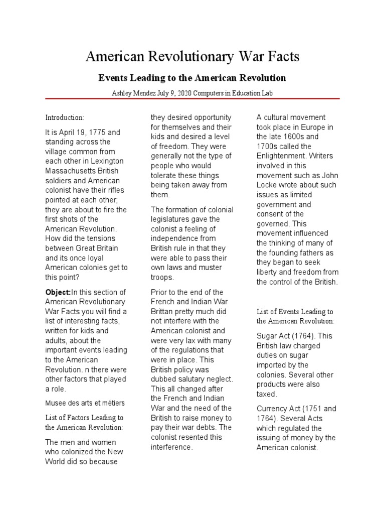 Newsletter For Events That Lead To The American Revolution | PDF ...