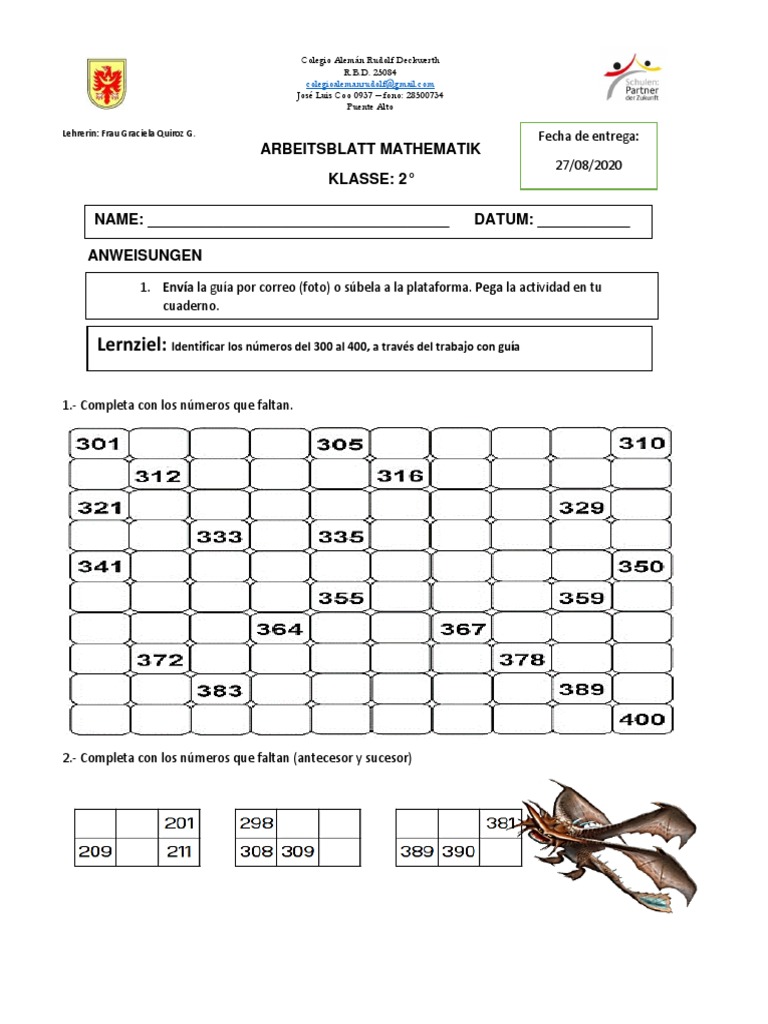 Actividades de Números del 300 al 400 | PDF