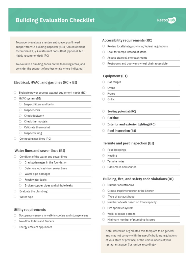 Building Evaluation Checklist: Accessibility Requirements (RC) | PDF ...