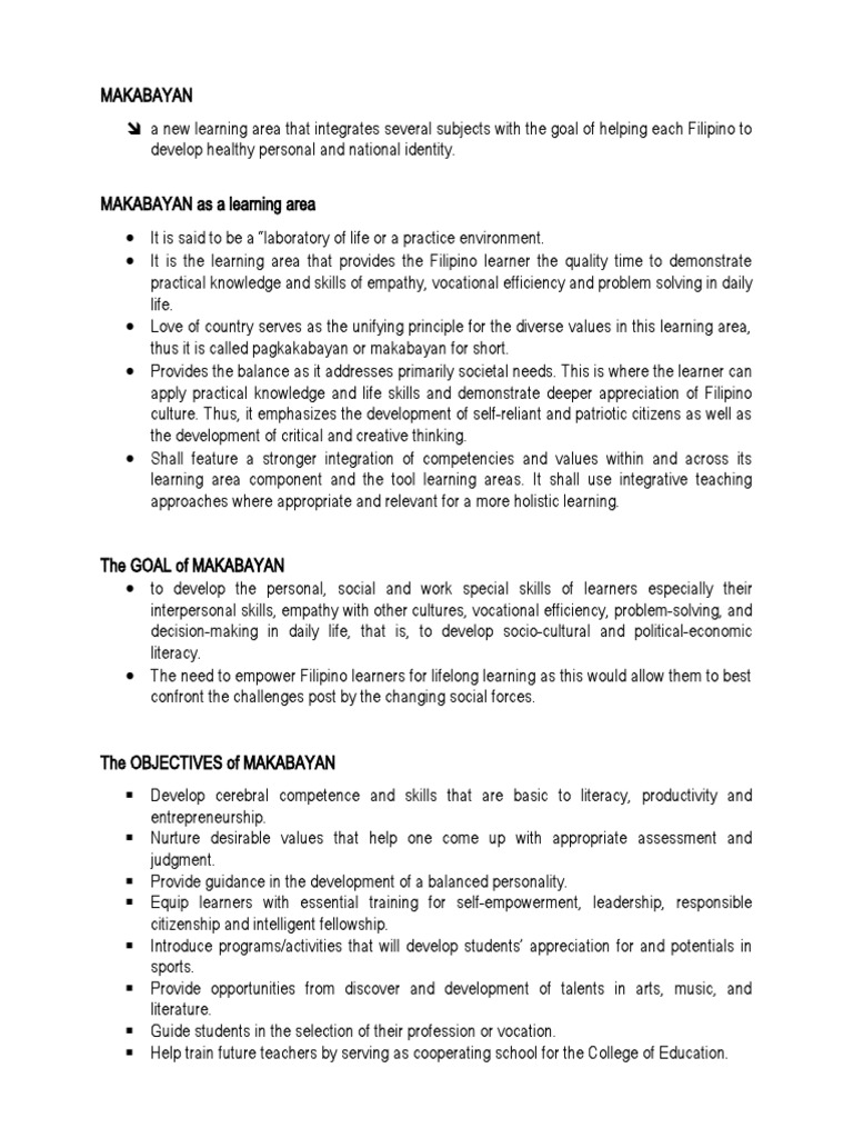Makabayan | PDF | Curriculum | Home Economics