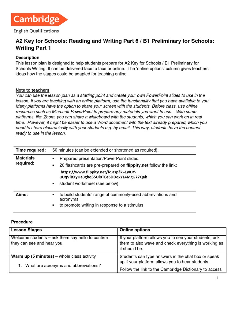 A2 Key For Schools: Reading and Writing Part 6 / B1 Preliminary For ...